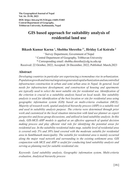 Pdf Gis Based Approach For Suitability Analysis Of Residential Land Use