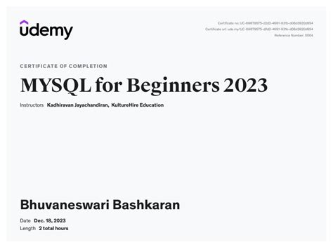 Bhuvaneswari B On Linkedin Gained Mysql Certification From Udemy