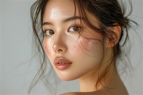 Premium Photo Closeup Portrait Of A Young Woman With Dewy Skin And