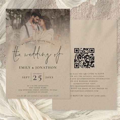 Modern Script Photo Overlay QR Code Wedding Invitation Zazzle