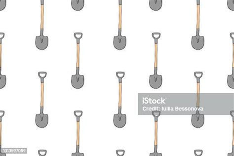정원 삽 스페이드 특종으로 매끄러운 패턴 플랫 낙서 스타일의 국가 사이트 인 다차 에서 농장에서 작업하기위한 도구가있는 벡터