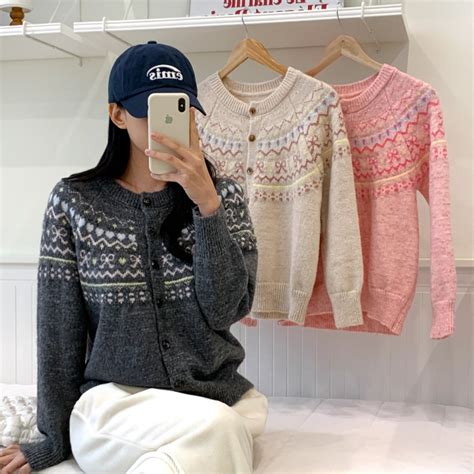 조이조이 💖50할인💖 포근색감러블리🎀 로랜리 노르딕 리본 루즈핏 도톰 라운드 빈티지 니트 가디건