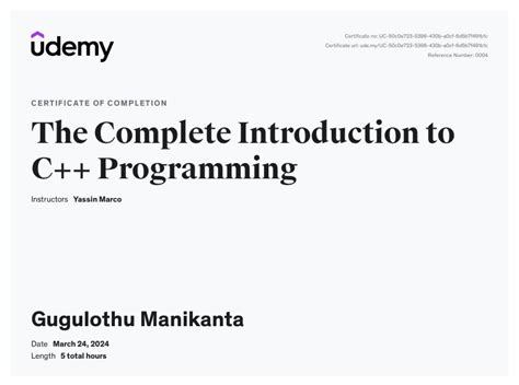 Completed The Complete Introduction To C Course On Udemy