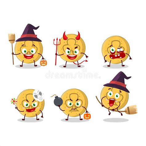 Halloween Expression Emoticons With Cartoon Character Of Dalgona Candy Trefoils Stock Vector