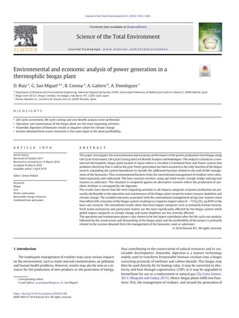 Environmental And Economic Analysis Of Power Generation In A Thermophilic Biogas Plant Pdf