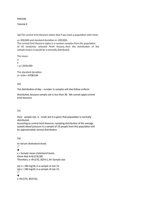 Tute Finding The CLT And Sample Size MAS Tutorial A The Central Limit Theorem States