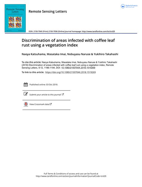 Pdf Discrimination Of Areas Infected With Coffee Leaf Rust Using A Vegetation Index