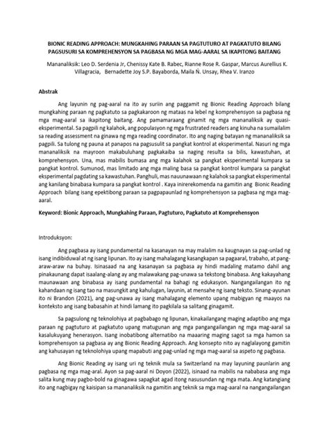 Bionic Reading Approach Final 2 Pdf