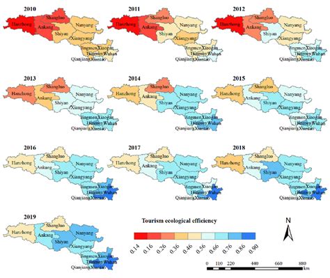 spatial distribution of tourism ecological efficiency in subbasins from