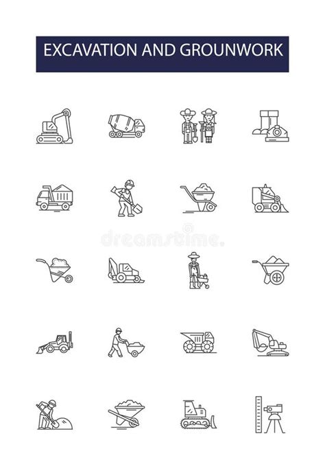 Vectorpictogrammen En Borden Voor Opgraving En Grondwerk Sloopwerk In