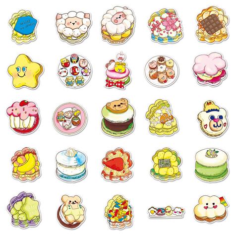 50 Pcs Of Macaron Graffiti Stickers Creative Cartoon Cake Original Stickers