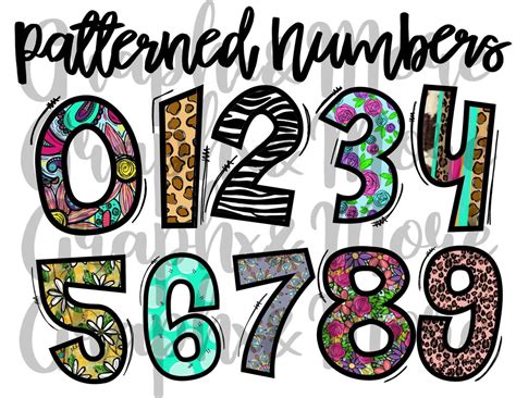 Patterned Numbers Png Set 10 Files Numbers 0 9 Sublimation Design Etsy