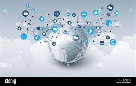Internet Of Things Cloud Computing Design Concept With Earth Globe Clouds And Icons Global