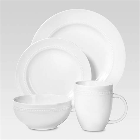 Threshold 16pc Porcelain Beaded Rim Dinnerware Set White Rebel