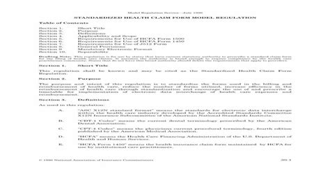 Pdf Standardized Health Claim Form Model Regulation · Standardized
