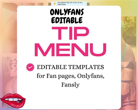 Onlyfans Tip Menu Editable Template For Adult Content Creator Etsy