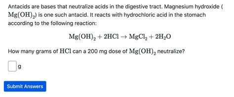 Solved Antacids Are Bases That Neutralize Acids In The