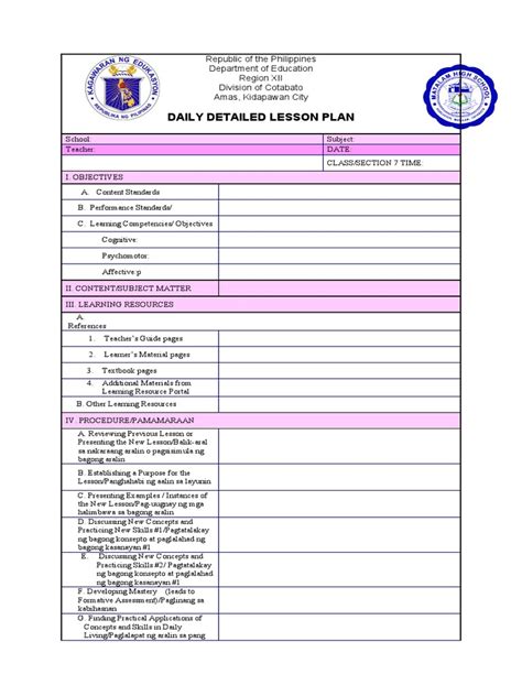 dlp template pdf lesson plan learning