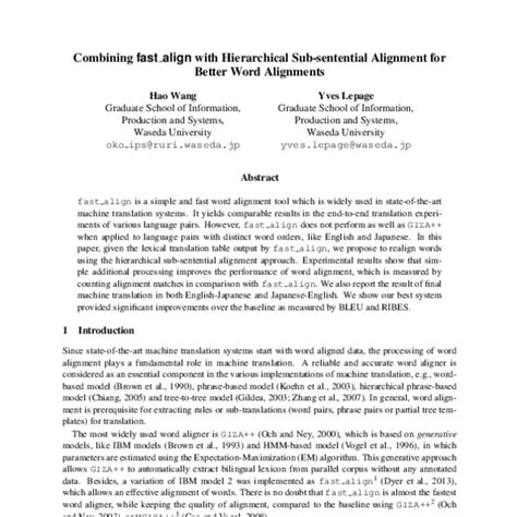 Combining Fastalign With Hierarchical Sub Sentential Alignment For Better Word Alignments Acl