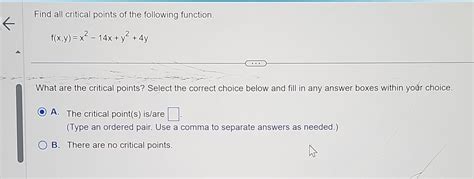 solved find all critical points of the following function