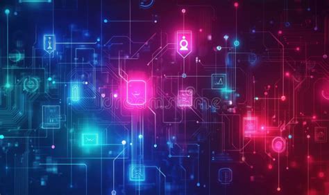 Abstract Digital Technology Background With Glowing Circuit Patterns And Icons Stock Image