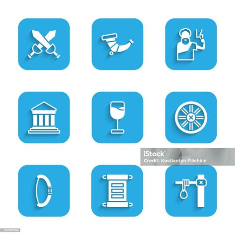 세트 와인 유리 법령 양피지 스크롤 교수제 오래된 나무 바퀴 중세 활 파르테논 제우스와 교차 중세 칼 아이콘 벡터 0명에 대한 스톡 벡터 아트 및 기타 이미지 Istock