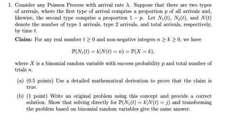 Consider any Poisson Process with arrival rate λ Chegg com