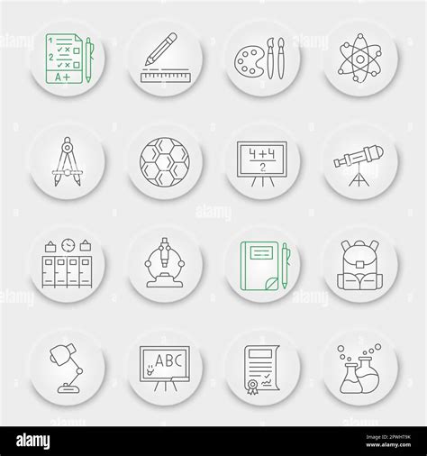 School Line Icon Set Education Symbols Collection Vector Sketches Neumorphic Ui Ux Buttons