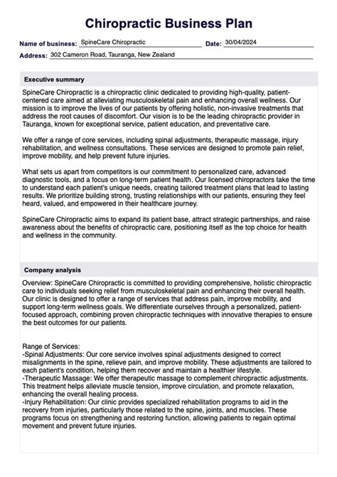 Chiropractic Business Plan And Example Free Pdf Download