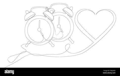 One Continuous Line Of Alarm Clock With Heart Thin Line Illustration Vector Valentines Day