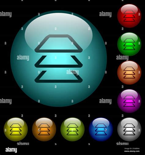 Multiple Layers Icons In Color Illuminated Spherical Glass Buttons On Black Background Can Be