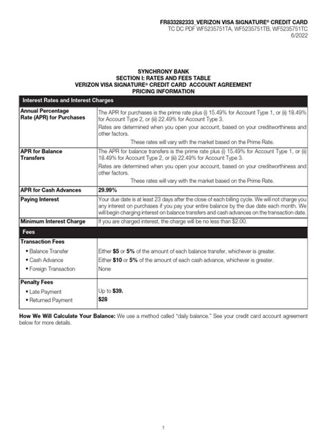 Verizon Visa Signature Account Agreement And Pricing Information Pdf
