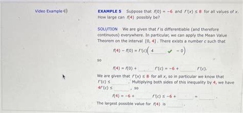 solved example 5 suppose that f 0 −6 and f′ x ≤8 for all