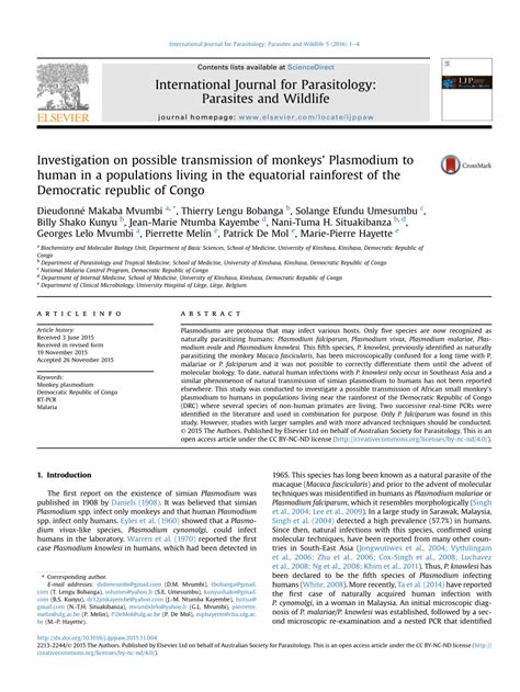 Pdf Investigation On Possible Transmission Of Monkeys Plasmodium To