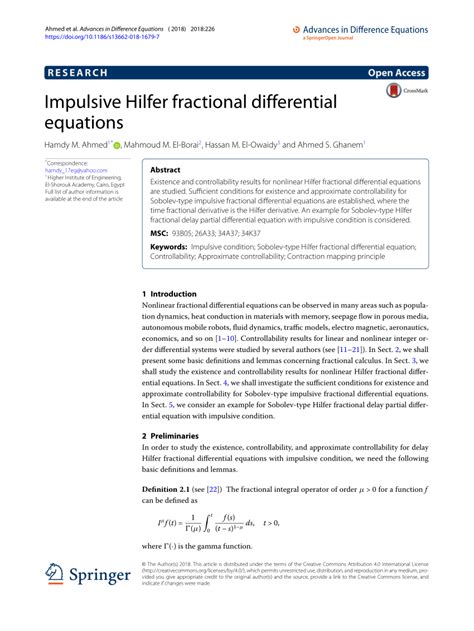 Pdf Impulsive Hilfer Fractional Differential Equations