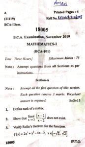 BCA Mathematics Question Paper