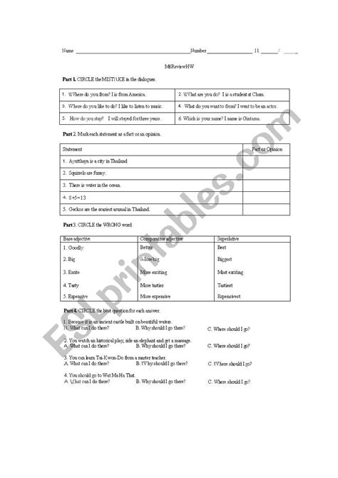 Midterm Review ESL Worksheet By Neilinthailand