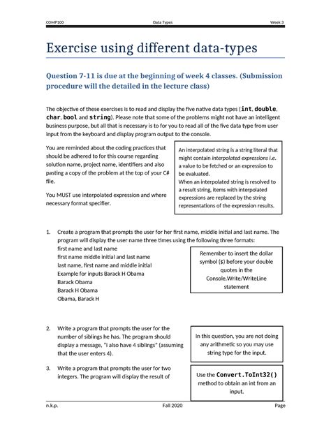 Lab 1 Data Types Imp Exercise Using Different Data Types Question 7 11 Is Due At The