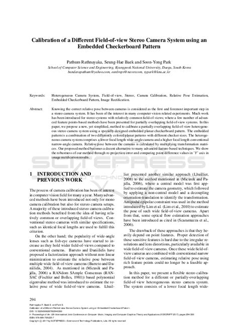 Pdf Calibration Of A Different Field Of View Stereo Camera System Using An Embedded