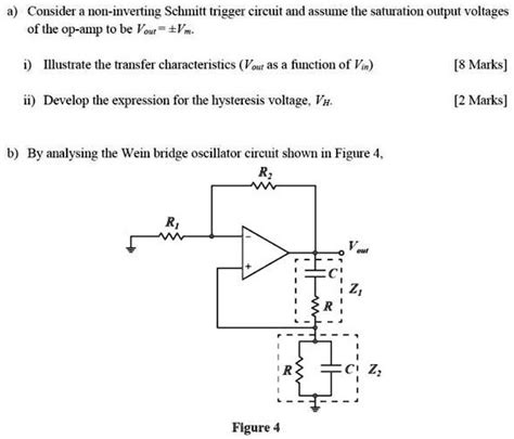 solved consider a non inverting schmitt trigger circuit and assume the