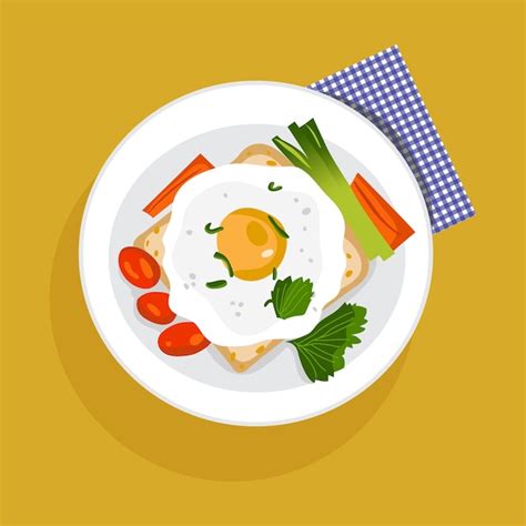 간단한 아침 빵 샌드위치와 계란 벡터 일러스트 레이 션 프리미엄 벡터