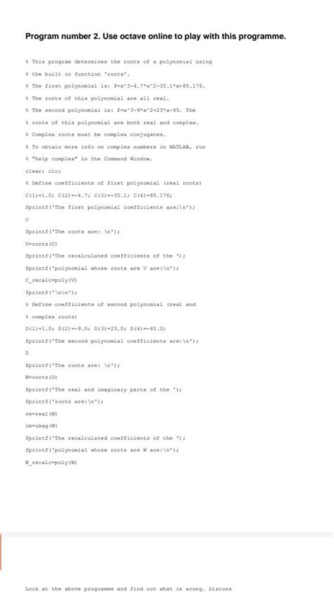 Solved Program Number 2 Use Octave Online To Play With