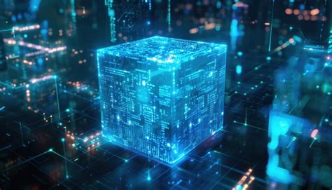 Illuminated Digital Cube Surrounded By Complex Data Patterns In Vibrant Cyber Environment
