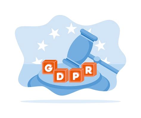 이 문서는 Gdpr 상징이 망치 바닥에 있는 법의 망치를 의미하며 Gdpr의 일반적인 데이터 보호 규칙을 포함합니다 프리미엄 벡터