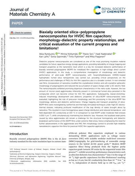 Pdf Biaxially Oriented Silica Polypropylene Nanocomposites For Hvdc Film Capacitors