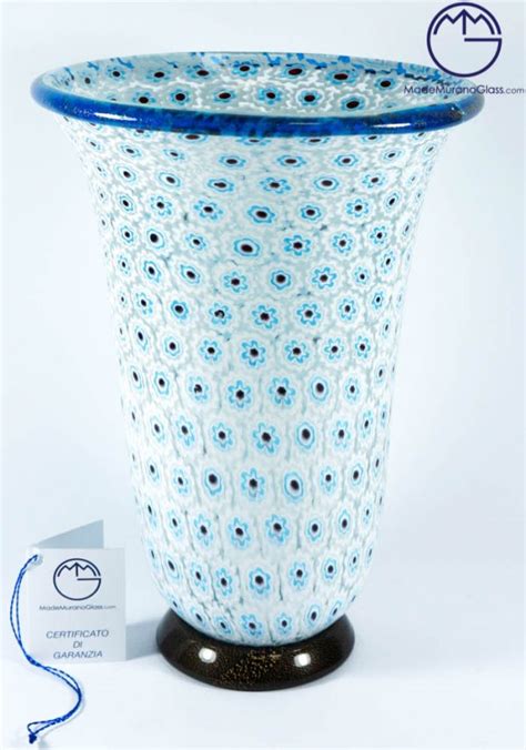 Exclusive Venetian Glass Vase With Murrina And Gold 24kt Made Murano Glass