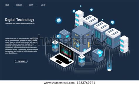 아이소메트릭 서버 공간 및 빅 데이터 스톡 벡터로열티 프리 1233769741