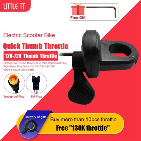 Ebike 엄지 스로틀 전기 자전거 오른쪽 핸들 스로틀 방수sm 커넥터 12v 24v 36v 48v 72v 전기 스쿠터용 Aliexpress