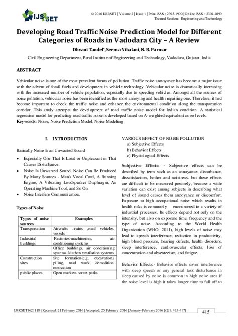 Pdf Developing Road Traffic Noise Prediction Model For Different