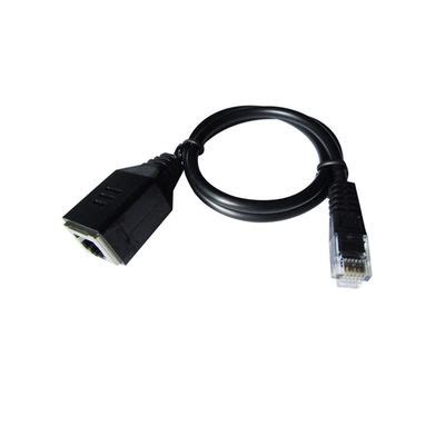 Black RJ45 Patch Cable Female To Female Network Extension 8P8C Panel Mount Screw Lock Length 0 5m